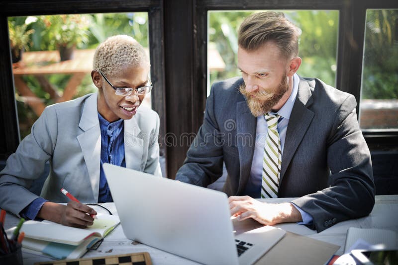 Business People Meeting Discussion Laptop Technology Concept Stock ...