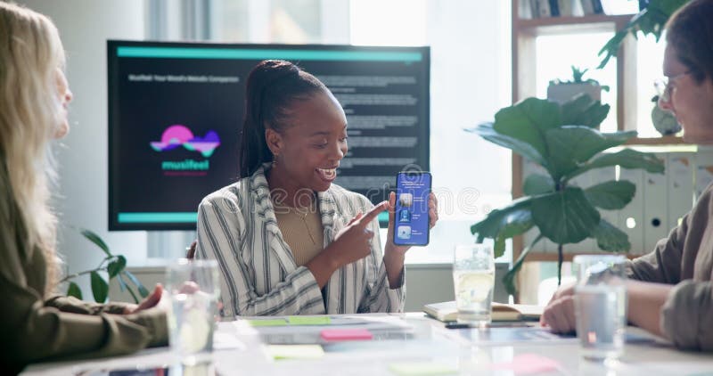 Business People, Meeting and Phone with Screen for App, Software ...