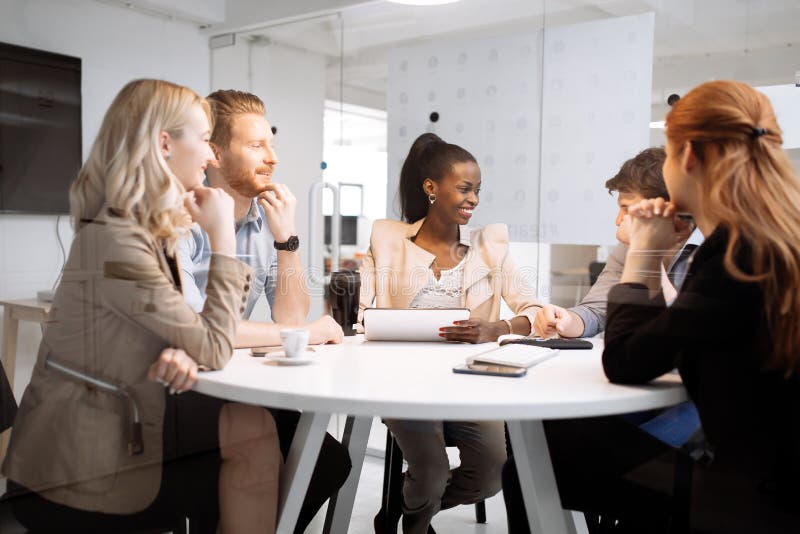 Business People Meeting at Round Table Stock Photo - Image of adult ...