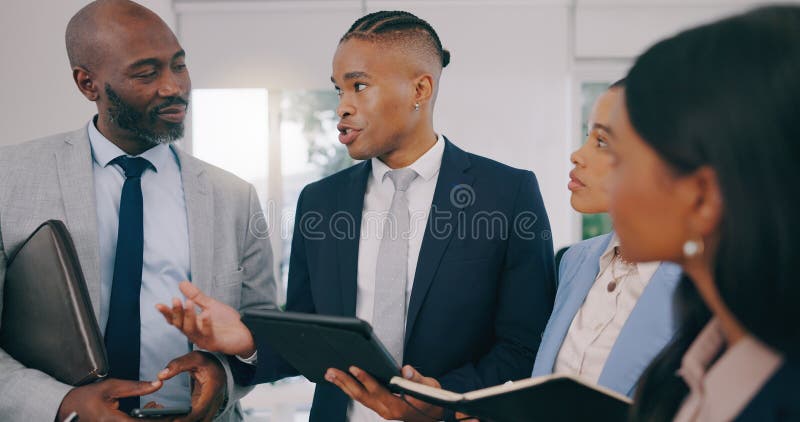 Business People, Meeting and Tablet with Conversation, Planning or ...