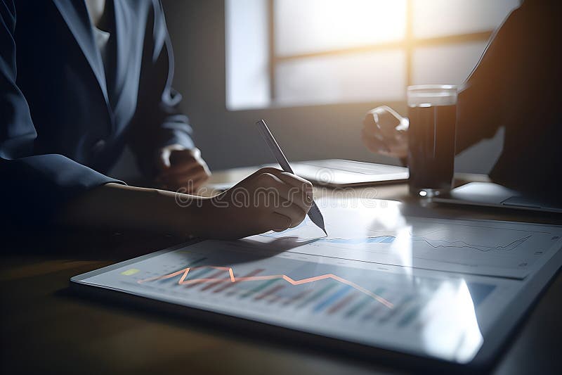 Business People Meeting Using Calculator, Chart, Paper for Analysis ...