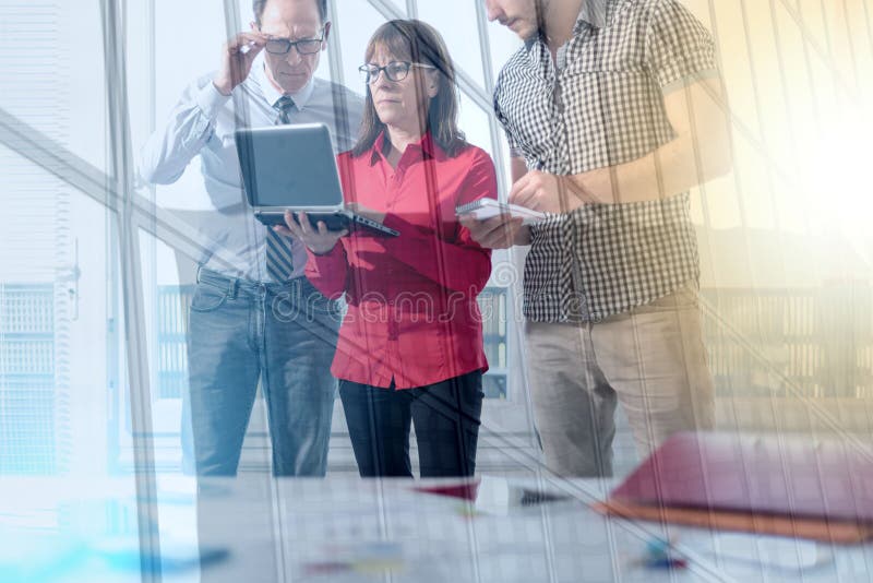 Business People in Meeting Working on Laptop, Double Exposure, Light ...