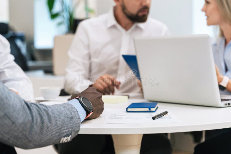 Business People during Meeting Working at the Round Table Stock Photo ...