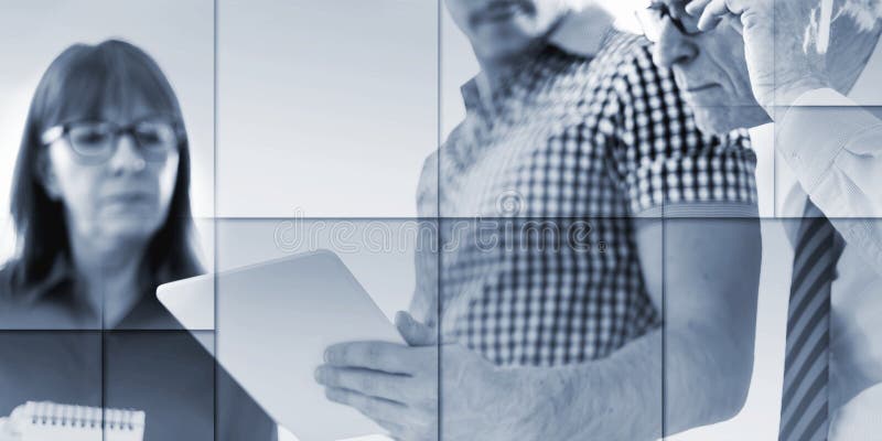 Business People in Meeting Working on Tablet, Geometric Pattern Stock ...