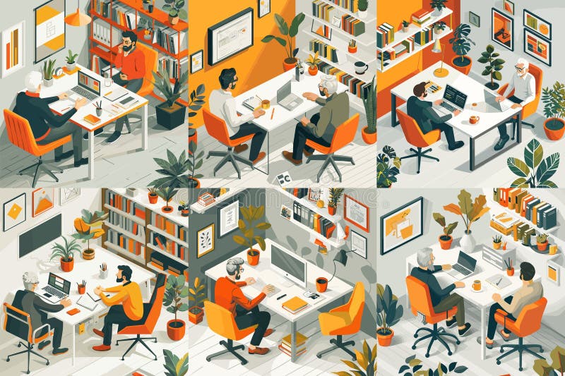 Business People Modern Interior Isometric Vector Illustrations. Office ...