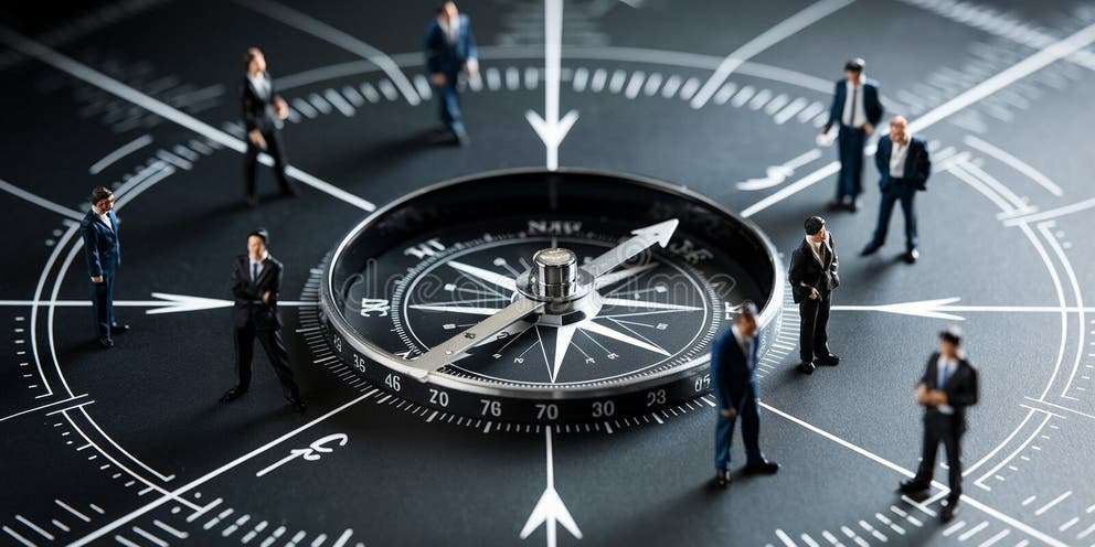 Business People Navigating Paths Guided by Central Compass Stock ...