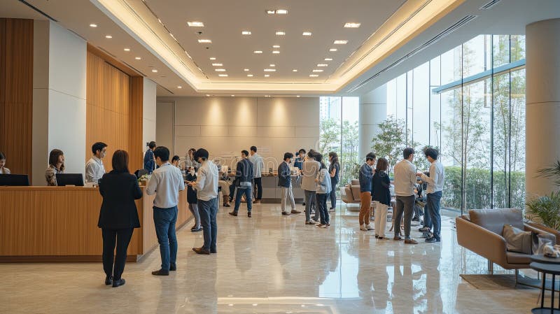 Business People Networking in Modern Lobby. Corporate Event Concept ...