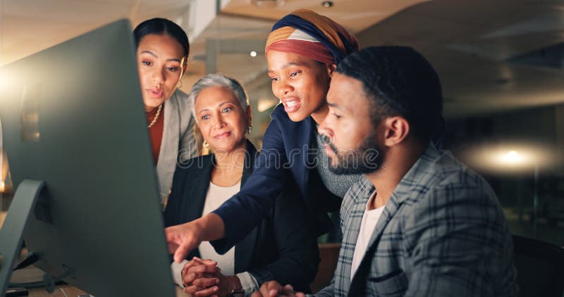 Business People, Night and Computer with Collaboration, Conversation ...