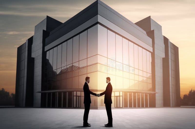 Business People in Office Suits Standing and Shaking Hands on the Front ...