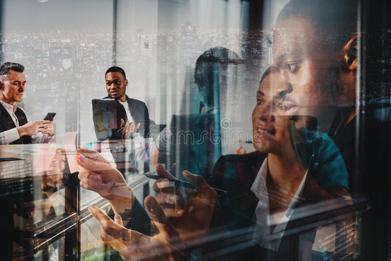 Business People in Office Work Together Analyzing Data and Graphs Stock ...