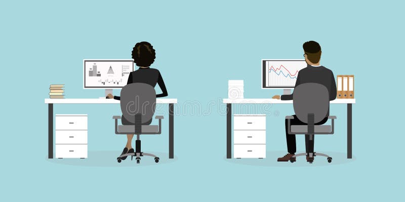 Business People or Office Workers on the Workplace Back View Stock ...