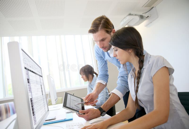 Business People at Office Working on Computer Stock Image - Image of ...