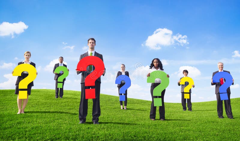 Business People Outdoors Holding Question Marks Stock Photo - Image of ...