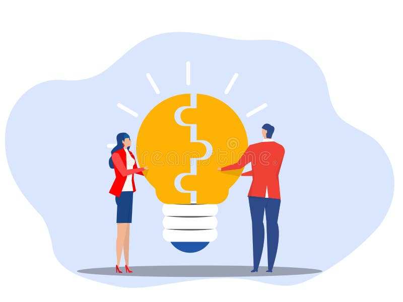 Business People and Partner Connect Lightbulb Jigsaw Puzzle Together ...