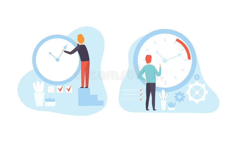 Business People Planning Working Process with Wall Clock Set, Time ...