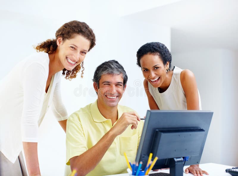 Business People, Portrait and Smile at Computer with Collaboration for ...