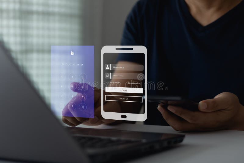 Business People Press the Password on the User Interface Login Screen ...