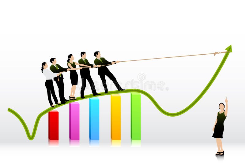 Business People Pulling Arrow on Bar Graph Stock Vector - Illustration ...