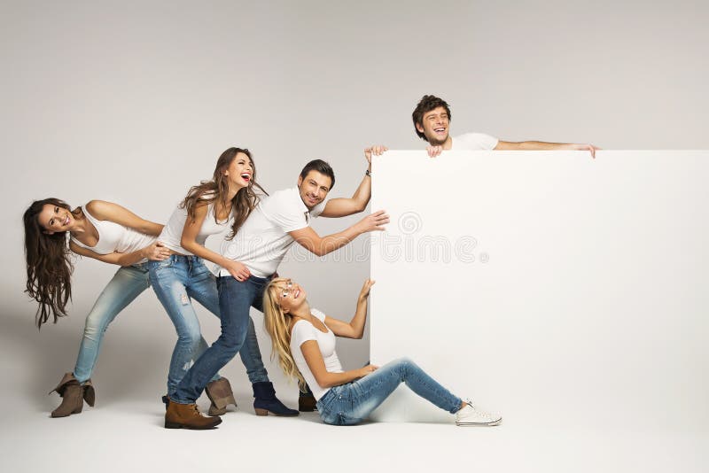 Business People Pulling an Empty Board Stock Photo - Image of board ...