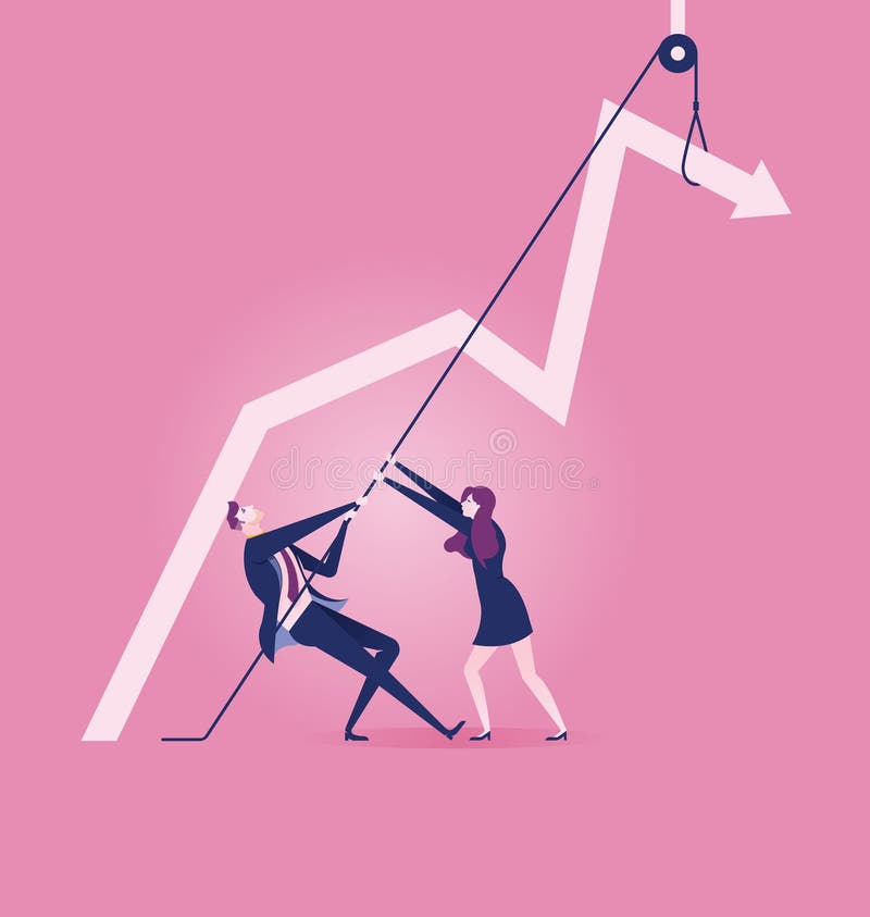 Business Team with Hoist Up Arrow in Progress Concept Stock Vector ...