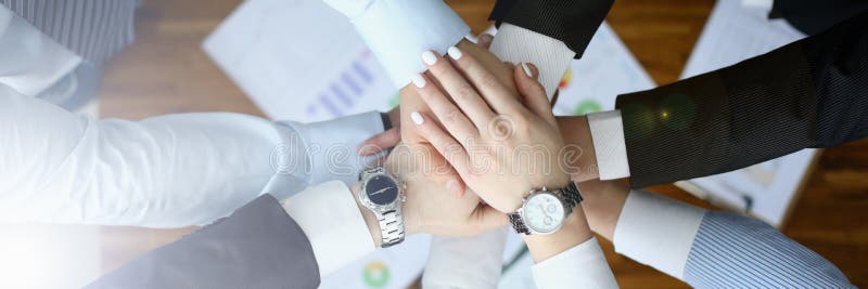 Business People Put Their Hands Together Over Table Stock Photo - Image ...