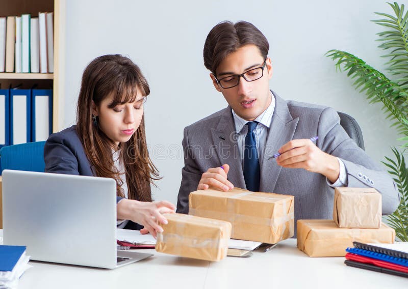 Business People Receiving New Mail and Parcels Stock Image - Image of ...