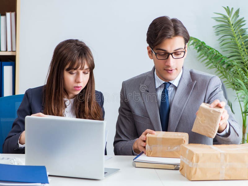 Business People Receiving New Mail and Parcels Stock Image - Image of ...