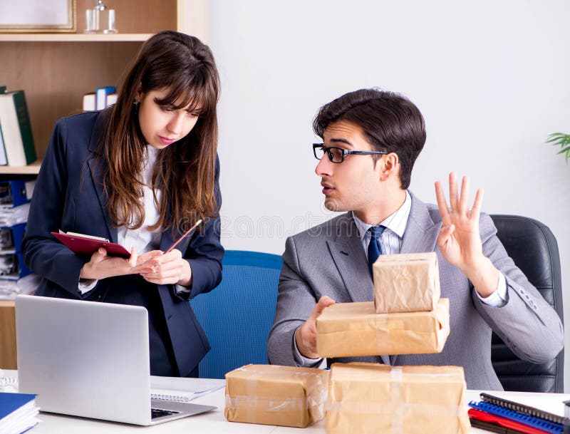 Business People Receiving New Mail and Parcels Stock Image - Image of ...