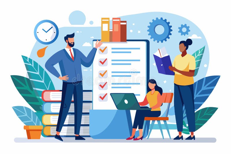 Business People Review Guidelines and Rule Lists, Collaborating To ...