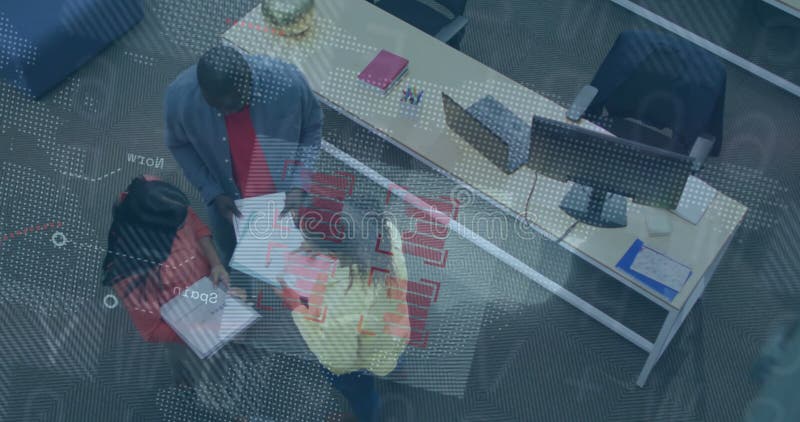 Business People Reviewing Documents with Digital Data Processing ...