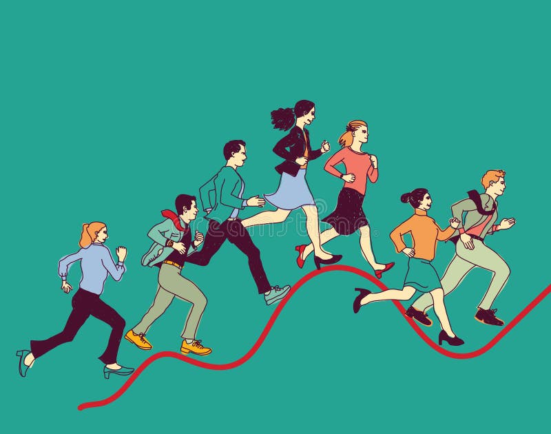 Business People Run Graph Curves Red Line Stock Vector - Illustration ...