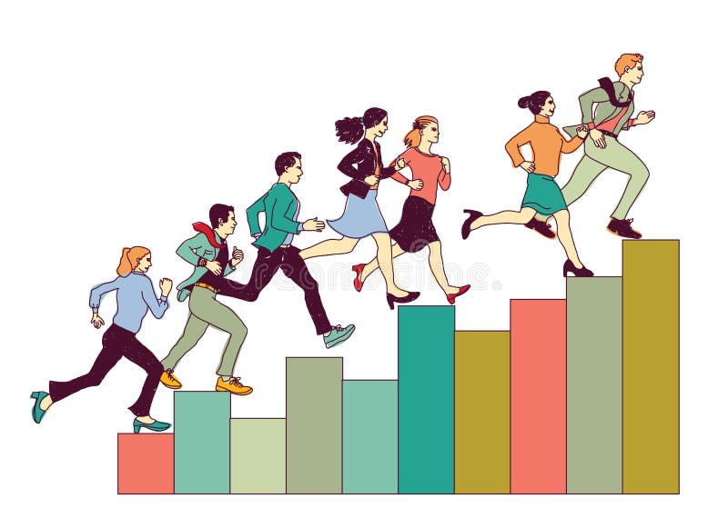 Business People Run on Graph Diagram. Stock Vector - Illustration of ...