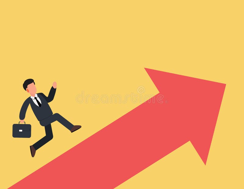 Business People Run on a Growing Up Arrow. Successful Implementation in ...
