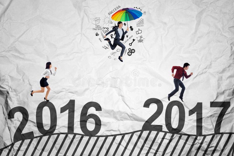 Business People Run Toward 2017 Stock Image - Image of asian, challenge ...