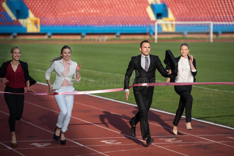 Business People Running on Racing Track Stock Photo - Image of ...