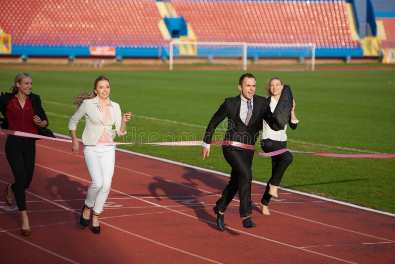 Business People Running on Racing Track Stock Photo - Image of employee ...
