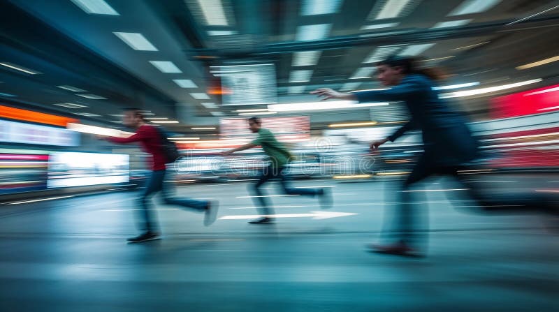 Business People Running in Subway Station with Motion Blur Effect Stock ...