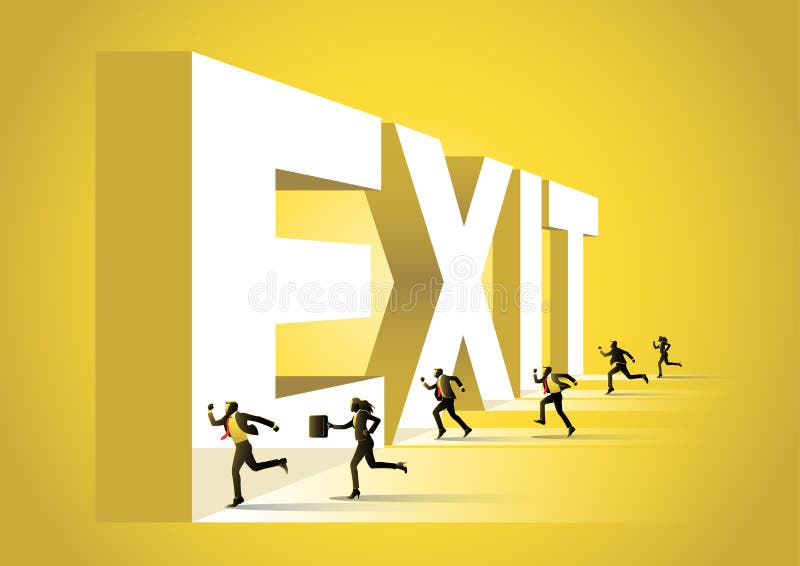 Business People Running Towards Exit Word Stock Vector - Illustration ...