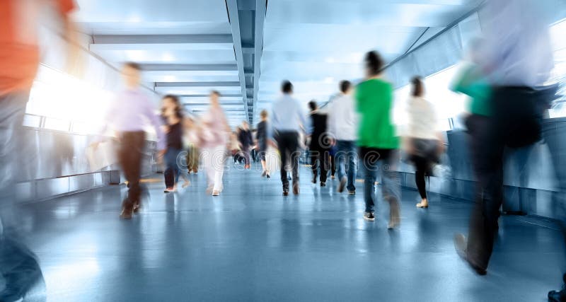 People Rushing in Office Lobby with Motion Blur Stock Photo - Image of ...