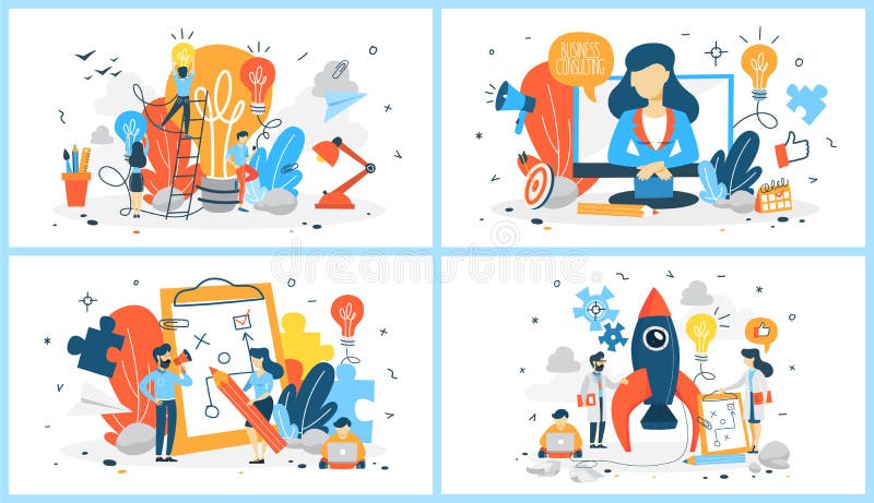 Business People Working in the Team Set Stock Vector - Illustration of ...