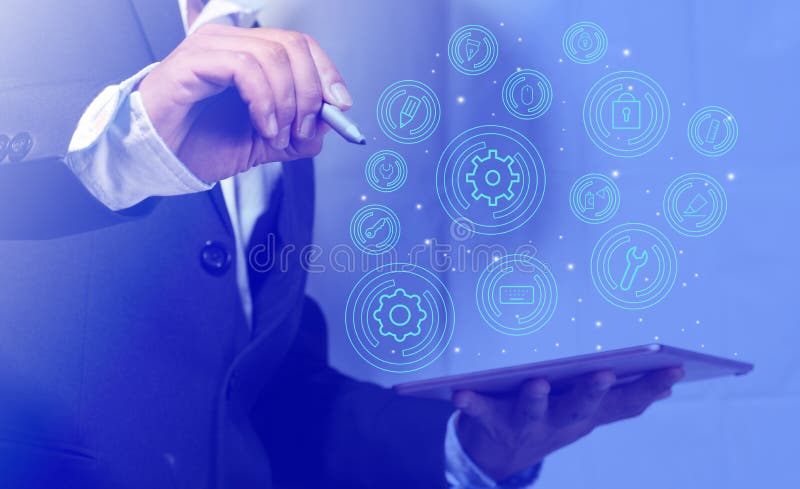 Business People Shake Hands with Virtual Innovation Operations ...