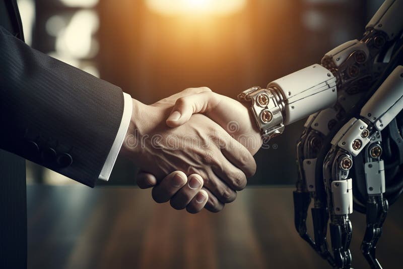 Business Robots Shaking Hands in Modern Office. Created with Generative ...