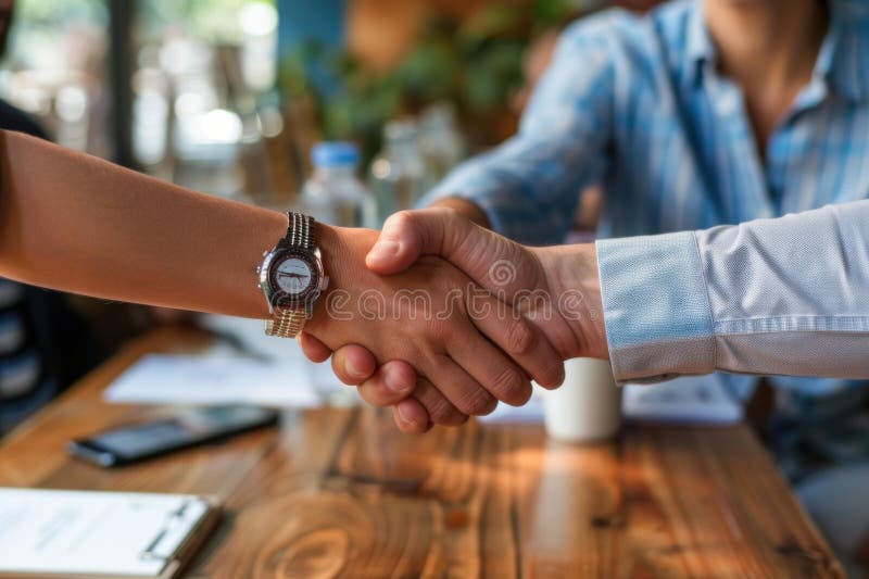 Business People Shaking Hands during Meeting in Cafe Stock Illustration ...