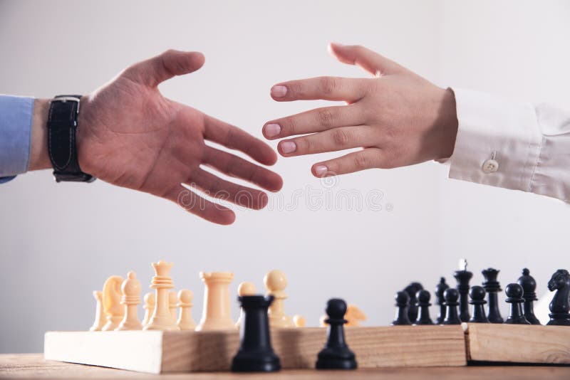 Business People Shaking Hands. Playing Chess Game Stock Image - Image ...