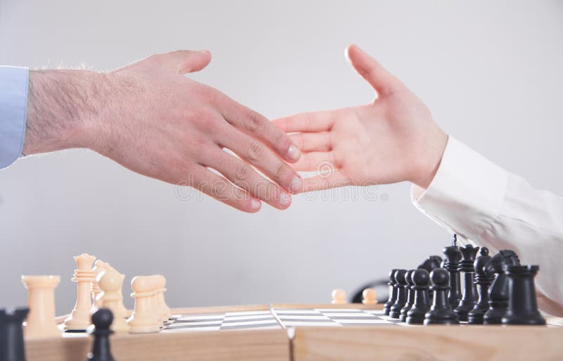 Business People Shaking Hands. Playing Chess Game Stock Image - Image ...