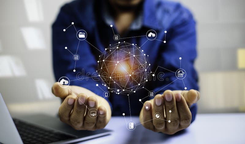 Business People Sit and Work on Information Technology Networks ...