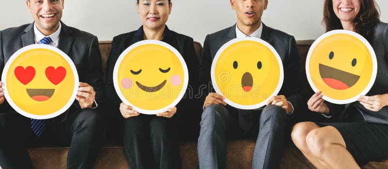 Business People Sitting Together with Icons Stock Photo - Image of ...