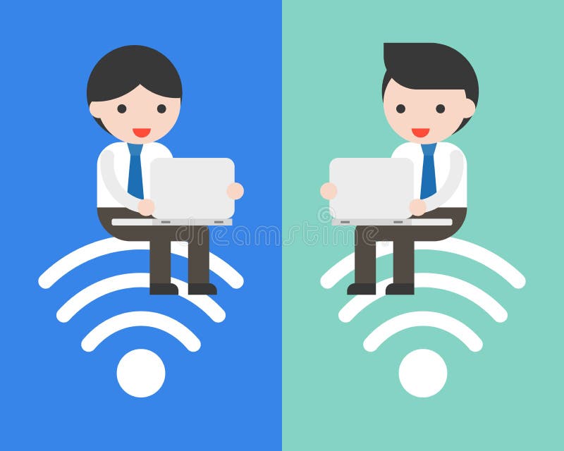 Business People Sitting on Wifi Symbol and Using Laptop Working Stock ...