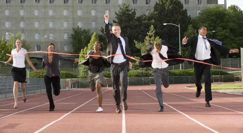 Business People Crossing the Finish Line Stock Image - Image of runners ...