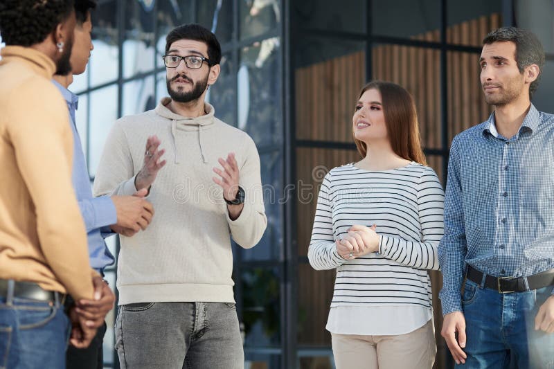 Business People Stand and Work in an Office Building Stock Photo ...